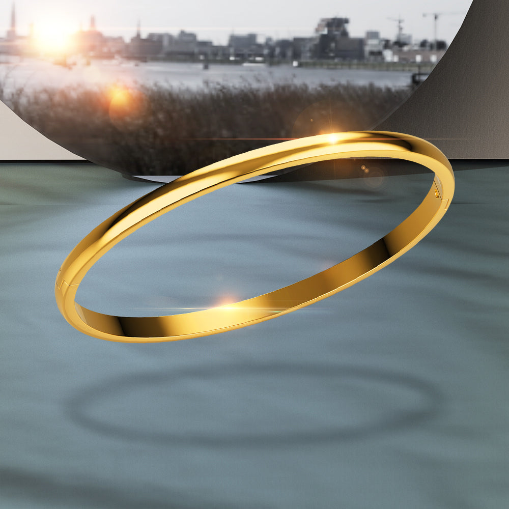 Solid Round Stainless Steel Bangle in Gold - Bullion Gold