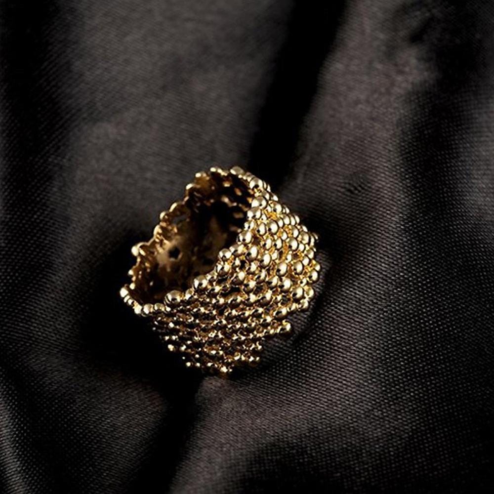 CZ Bubbles Splash Texture Fancy Gold Layered Ring - Bullion Gold
