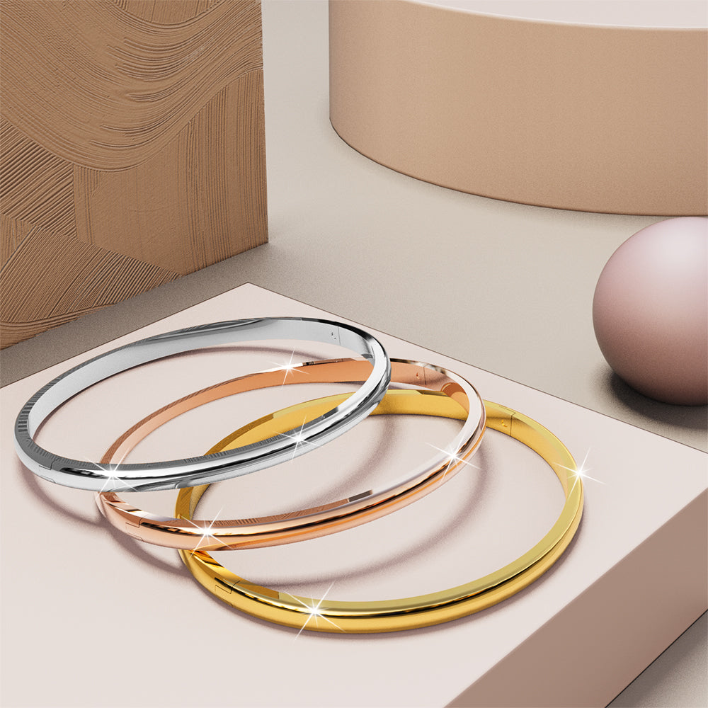 Boxed Solid Round 3 Pc Tri-Tone Bangle Set - Bullion Gold