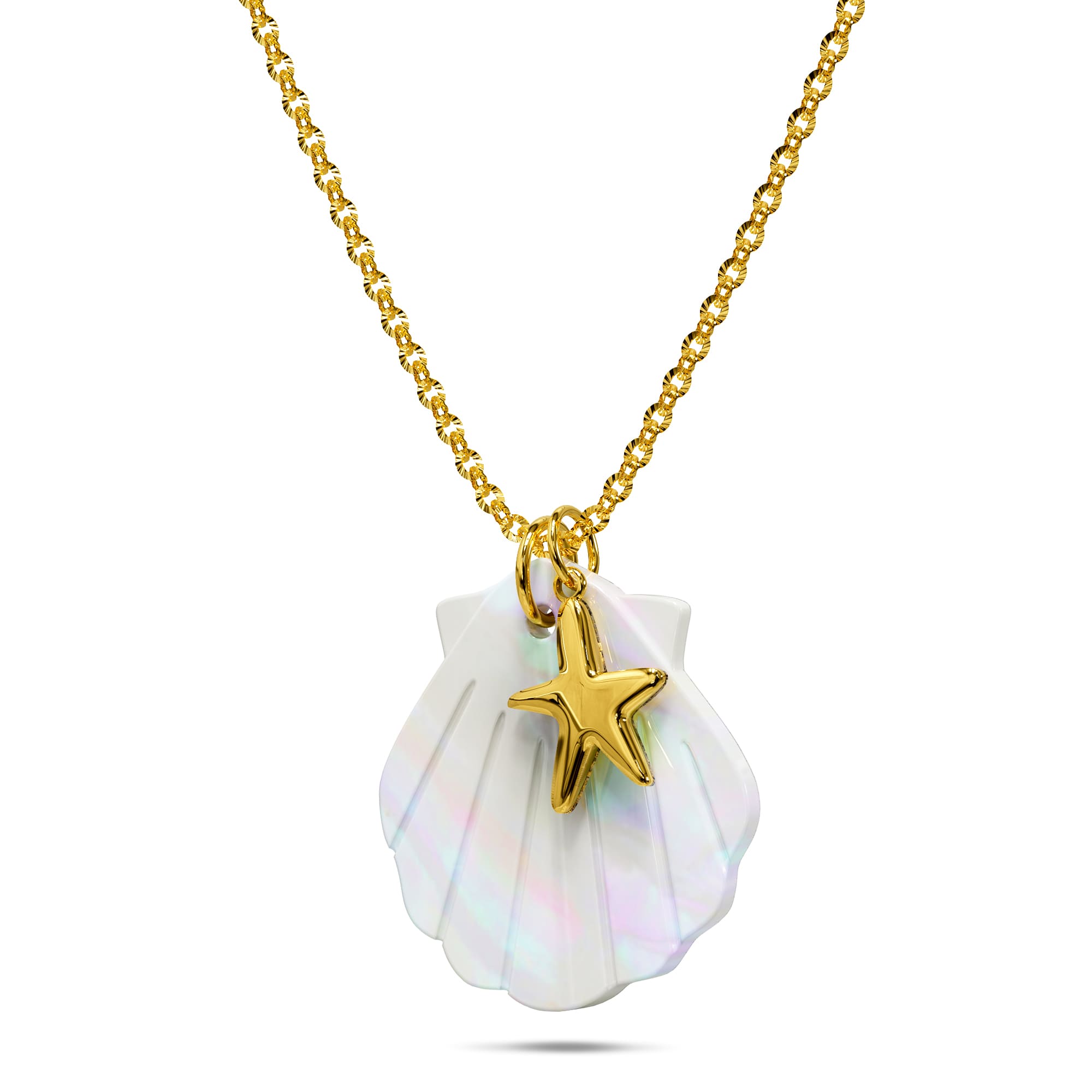Pearl Shell & Gold Starfish Necklace - Bullion Gold