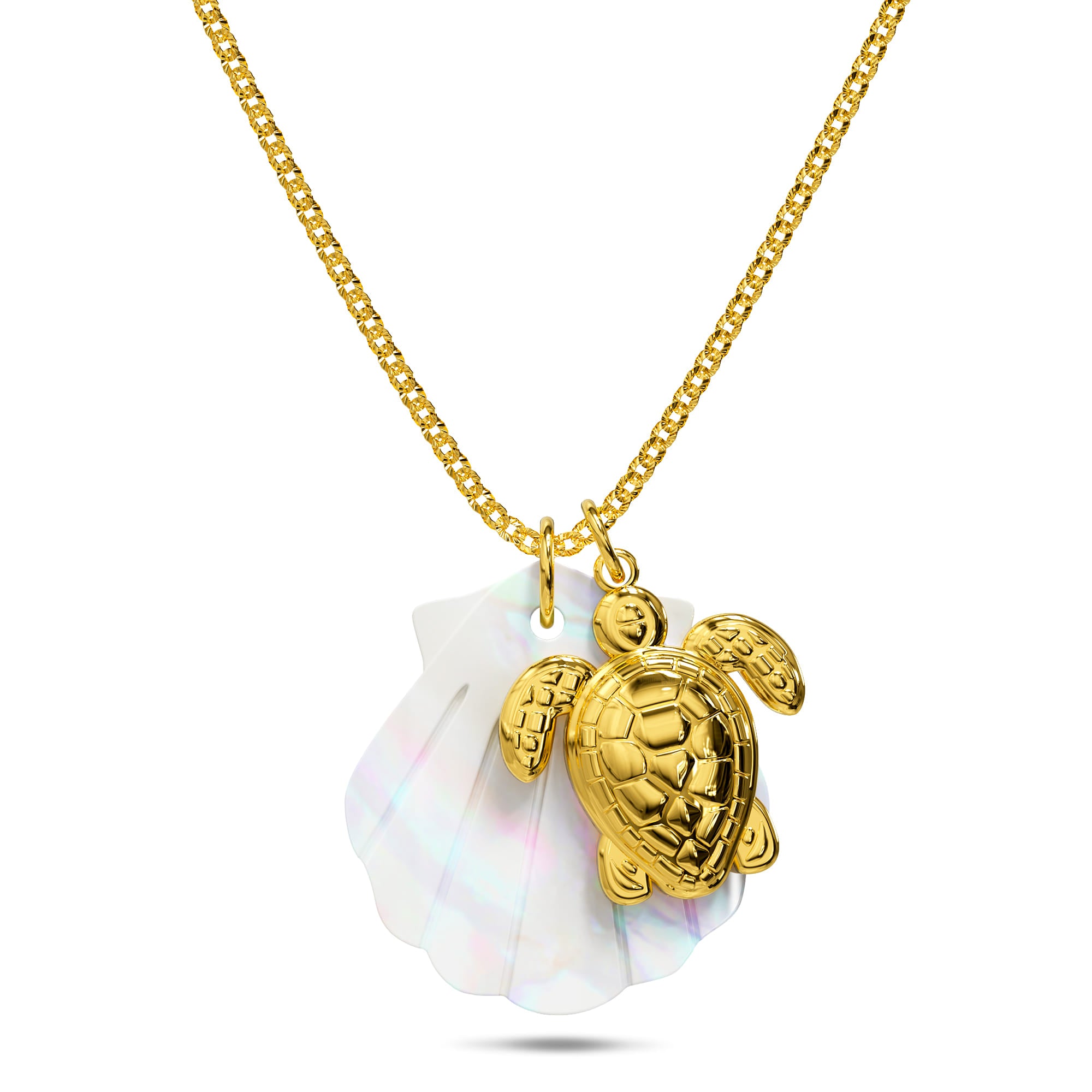 Pearl Shell & Gold Sea Turtle Necklace - Bullion Gold