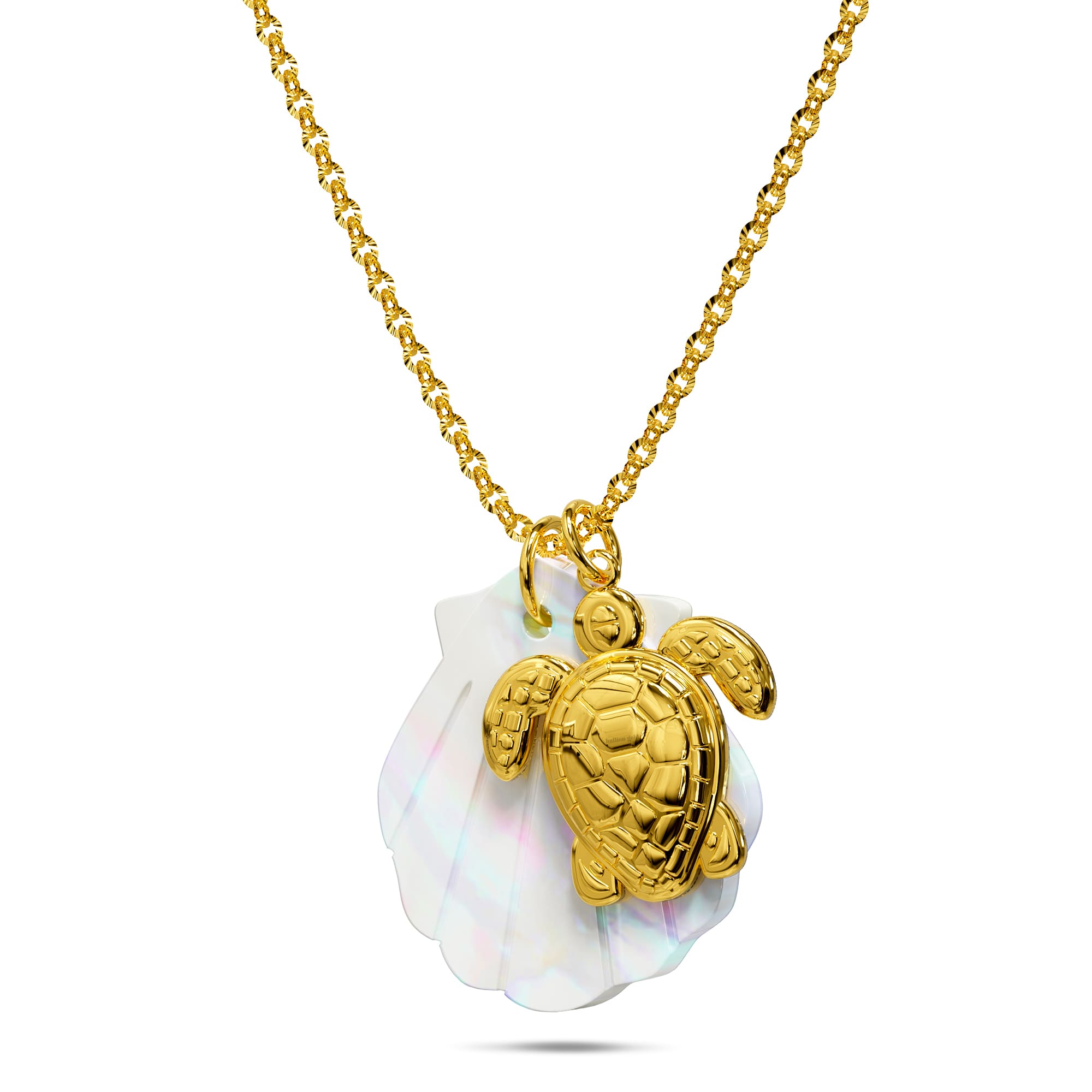 Pearl Shell & Gold Sea Turtle Necklace - Bullion Gold