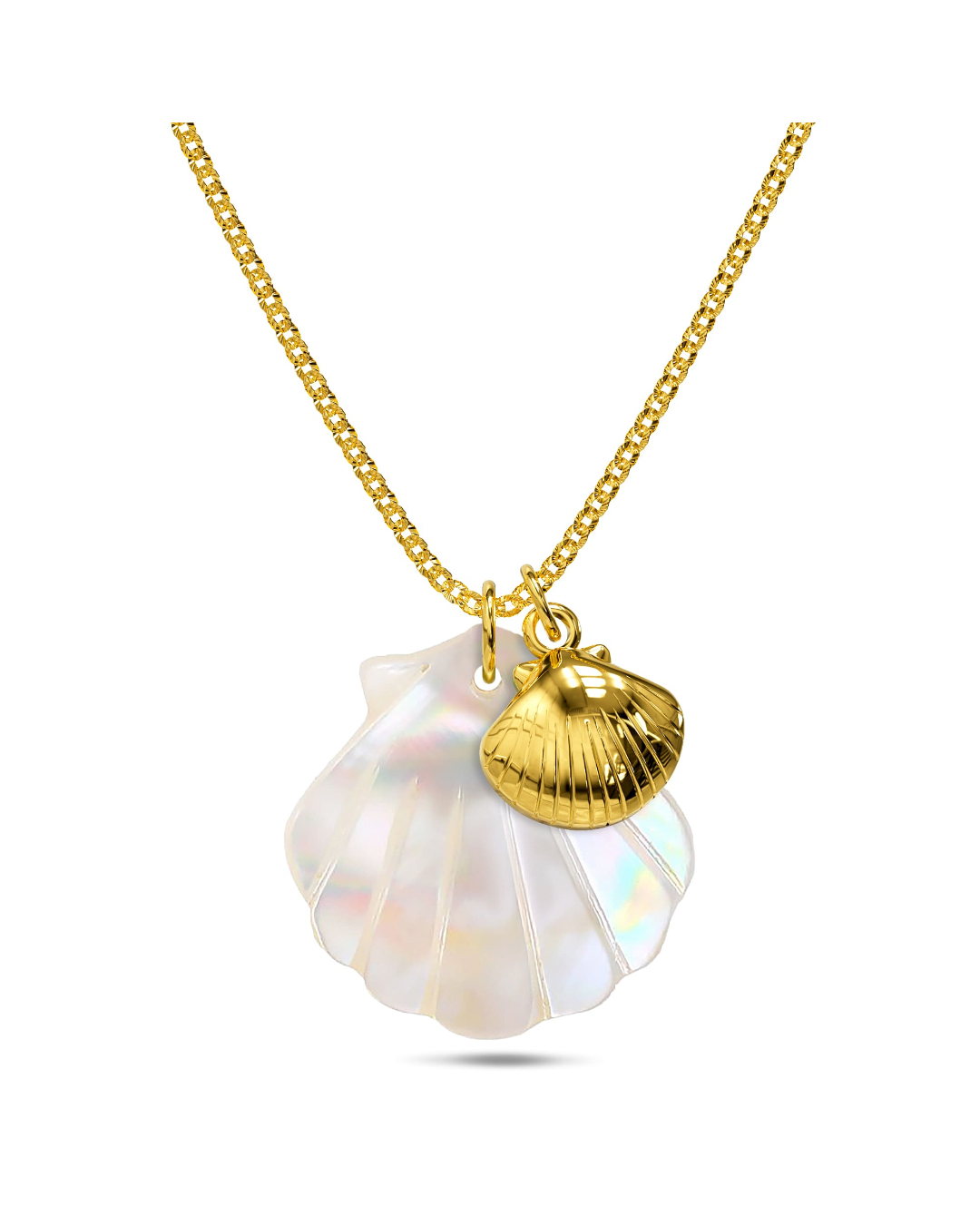 Dual Pearl & Gold Shell Necklace - Bullion Gold