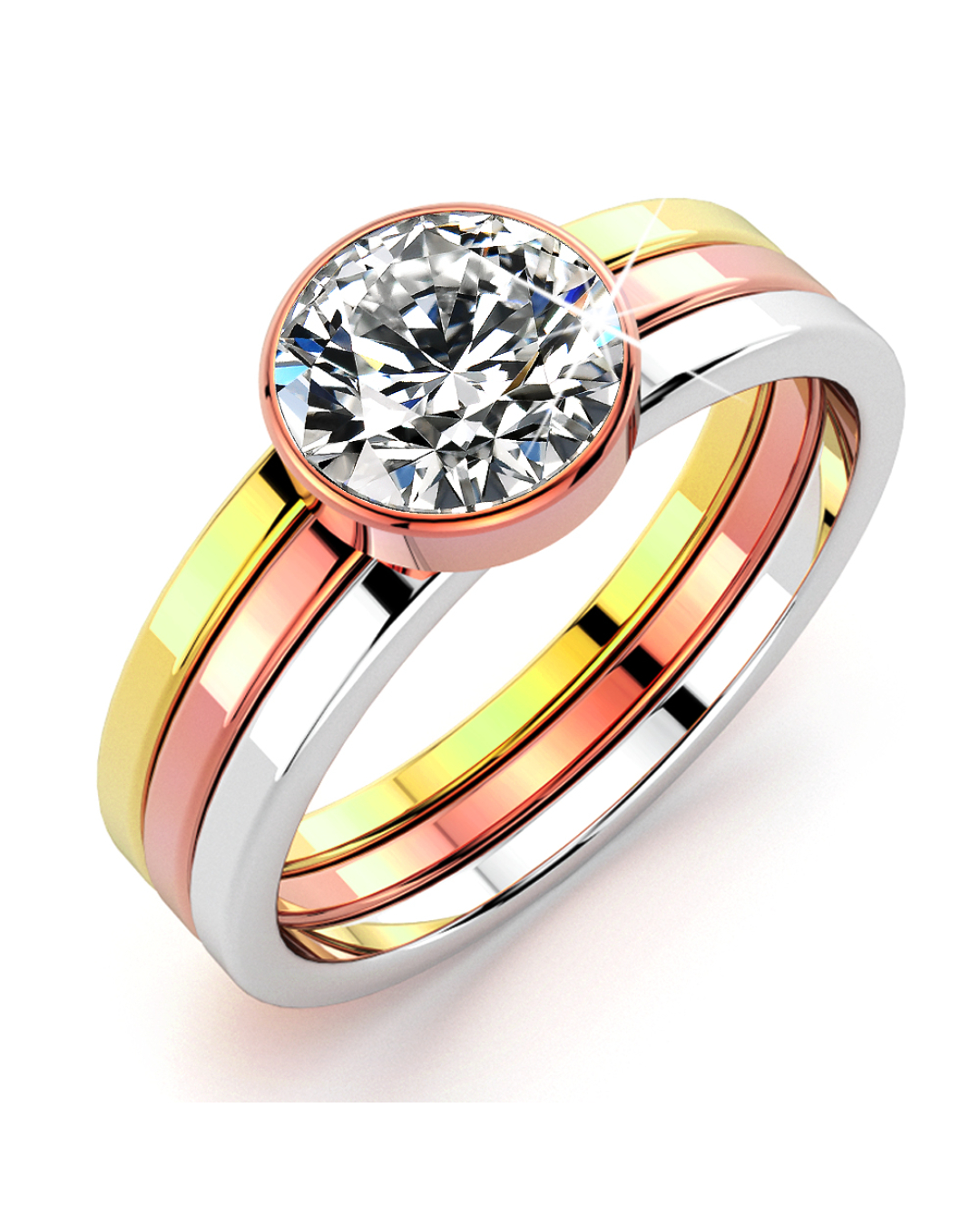 Britney Tri-Tone Stackable Ring - Bullion Gold