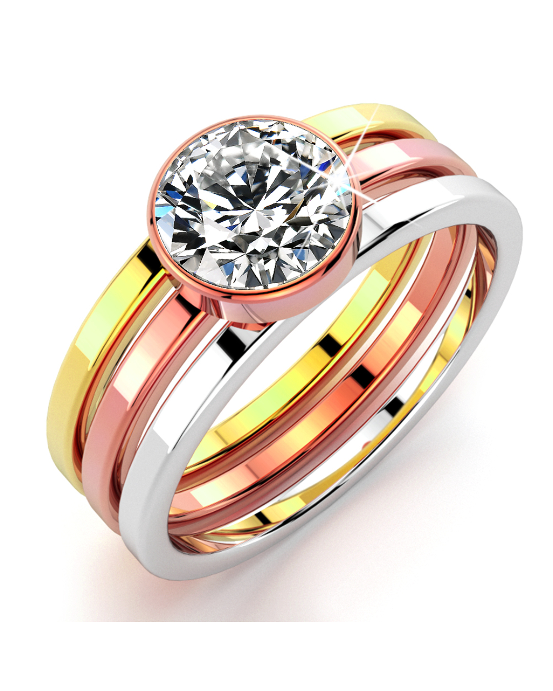 Britney Tri-Tone Stackable Ring - Bullion Gold