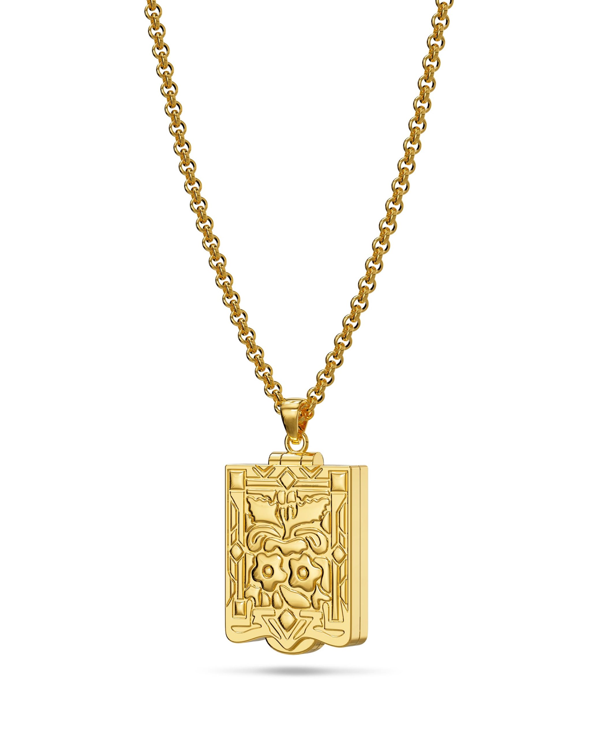Engraved Shield Photo Locket Necklace - Bullion Gold