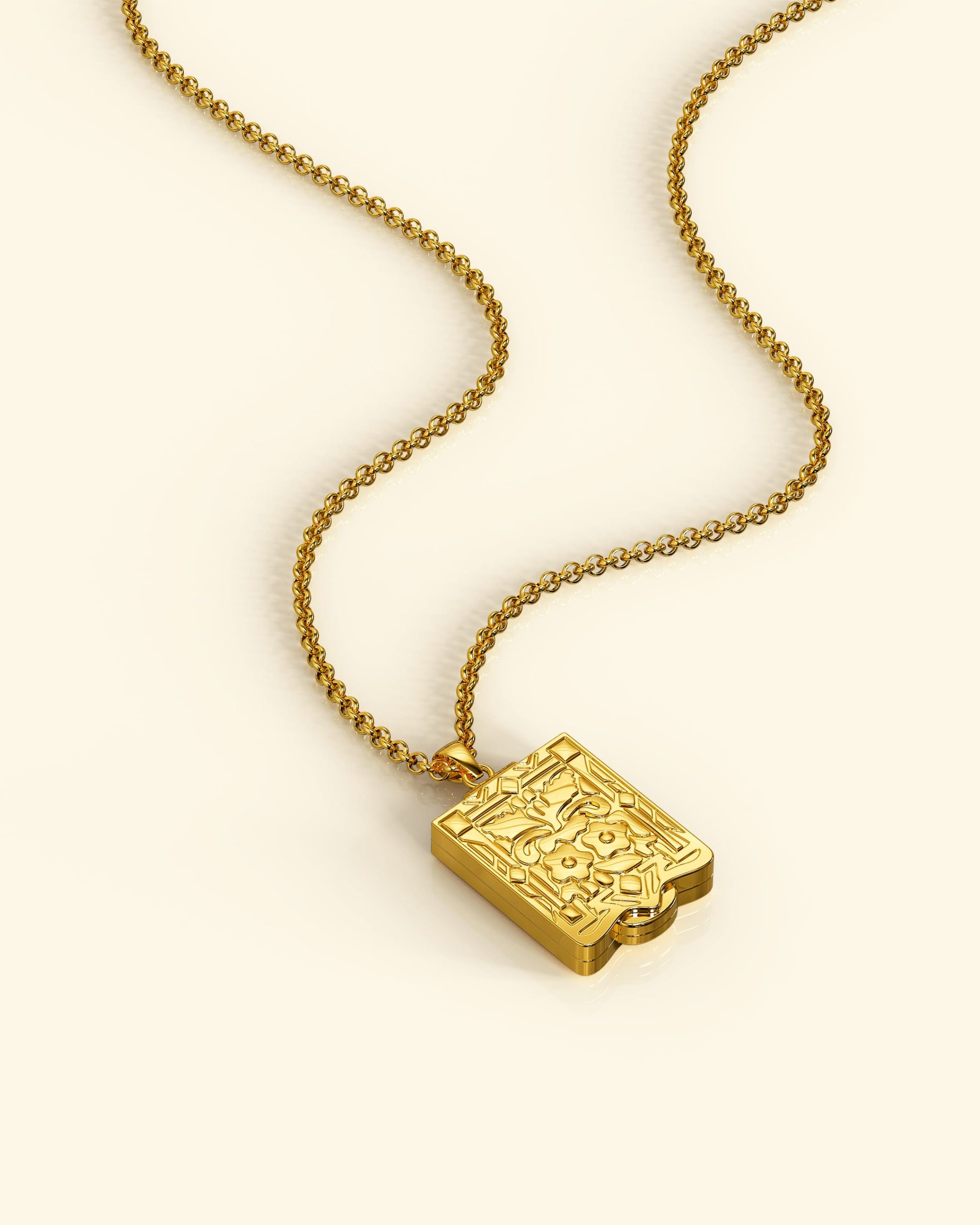 Engraved Shield Photo Locket Necklace - Bullion Gold